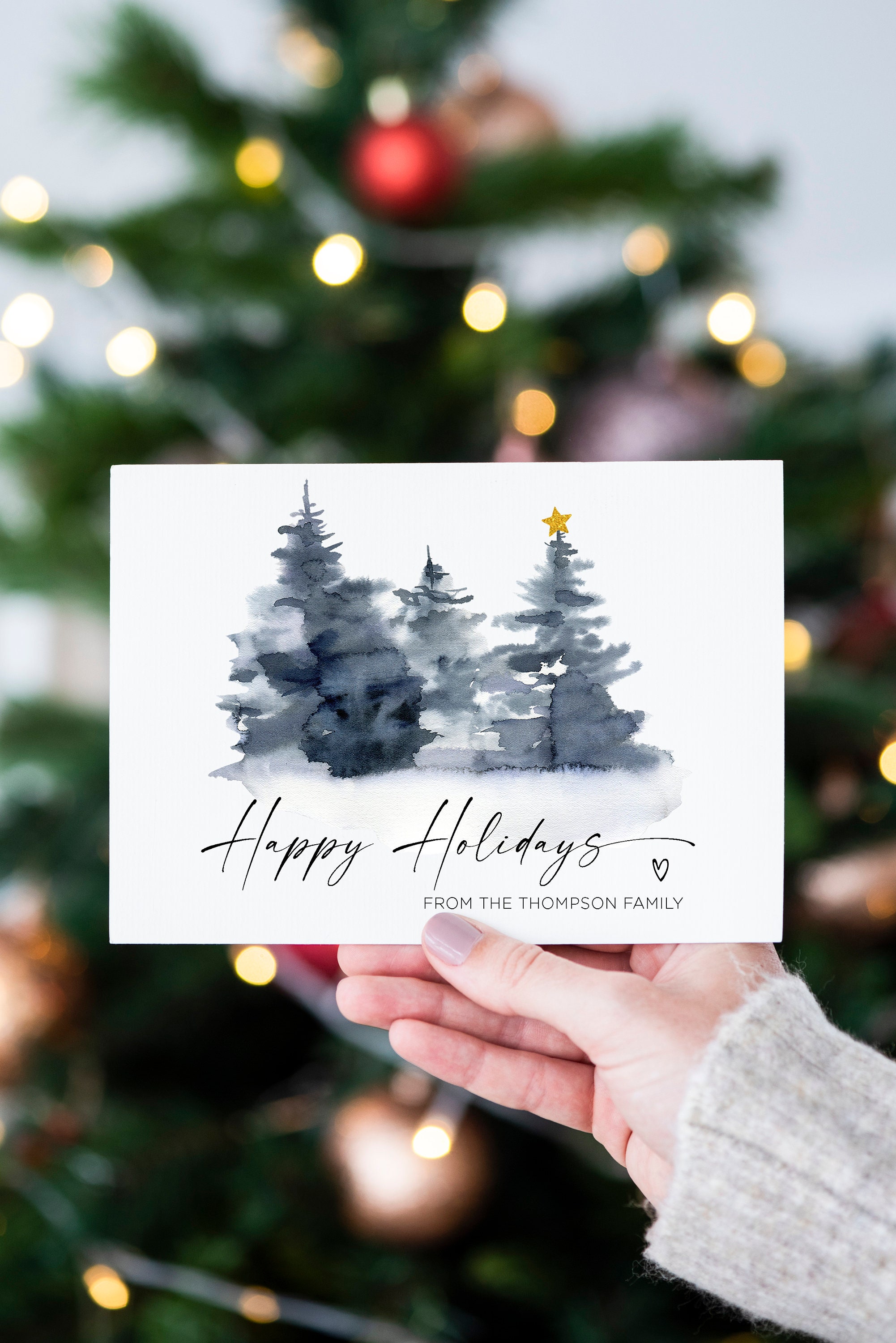 Happy Holiday Pine Tree Christmas Cards, Winter Holiday Cards ...