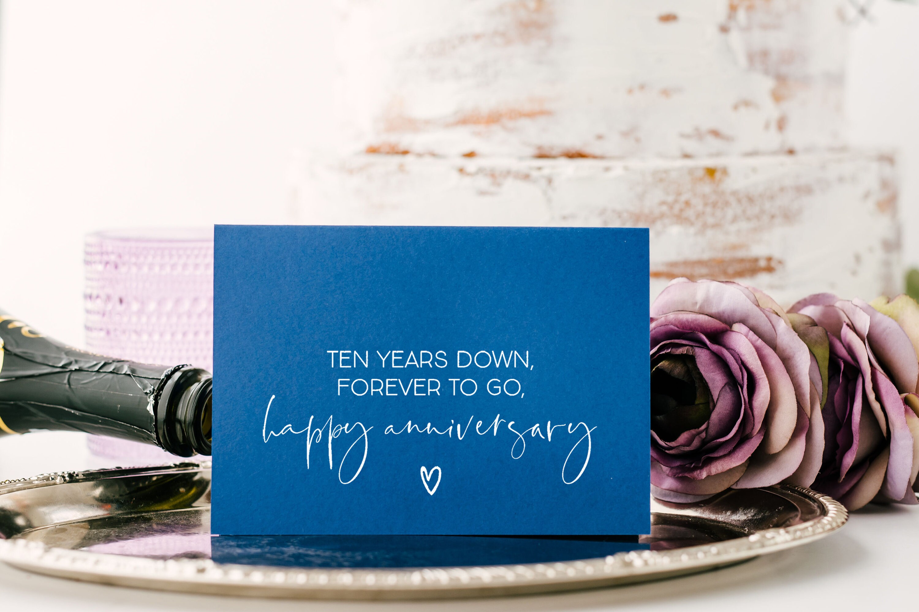 Blue 10th Wedding Anniversary Card Ten Year Anniversary Gift | Etsy