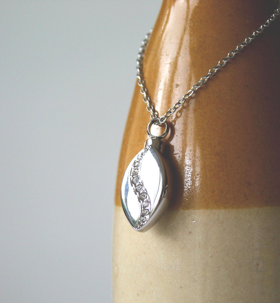 Elegant Memorial Rhinestone Teardrop Urn Necklace • Ashes Jewelry • Pet ...