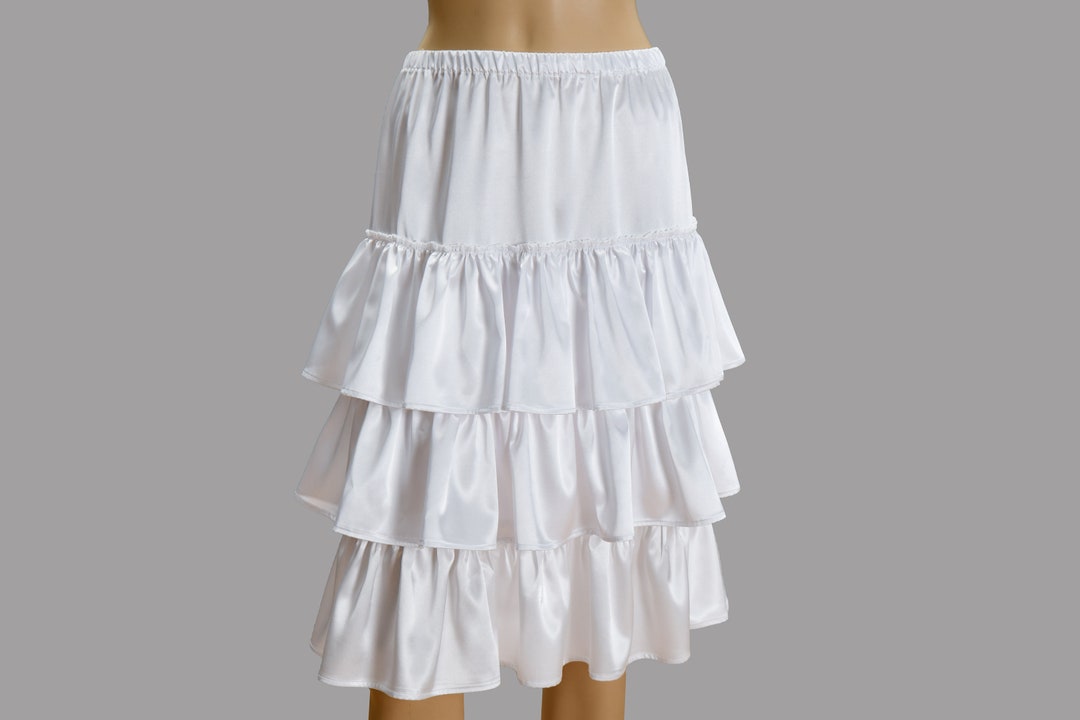 White Cotton Tiered Modest Non Sheer Skirt Extender, Gathered Dress ...
