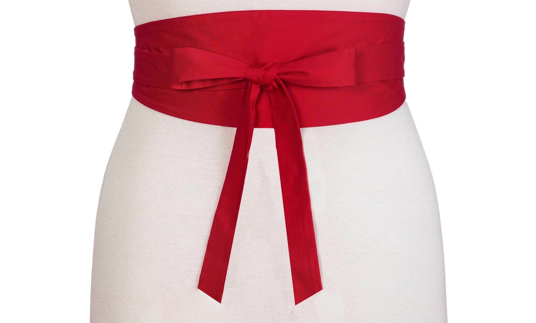 Red Obi Belt With Cotton Fabric, Sash Corset, Wide Wrap Belt, Plus Size ...