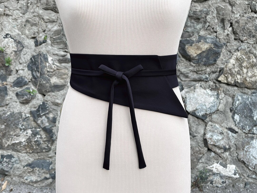 Black Obi Belt, Black Wide Wrap Belt - With Color Option - Etsy