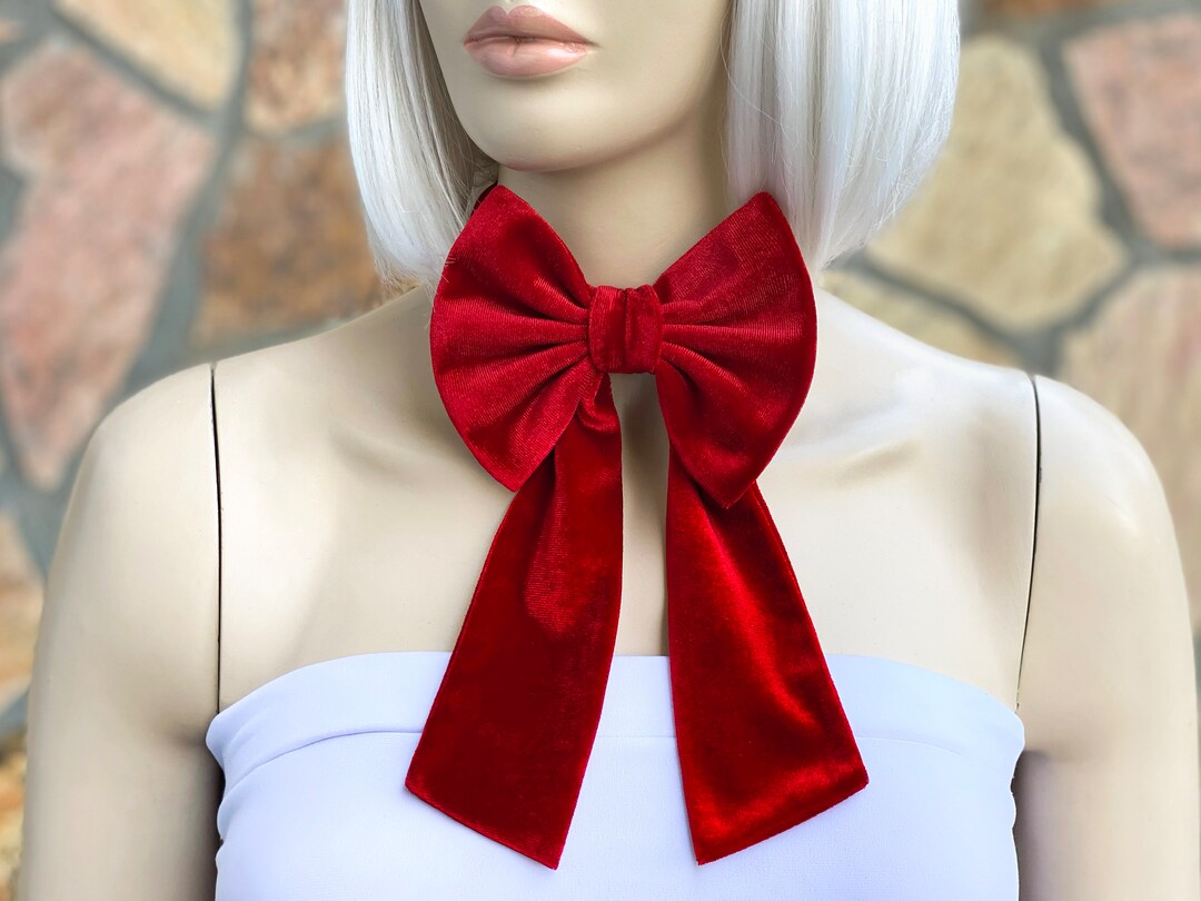 Red Woman Tie Bow in Velvet, Ascot Tie, Bow Tie for Women, Bow Choker ...