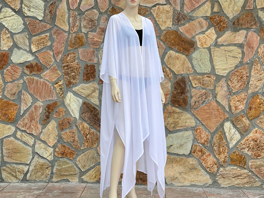 White Asymmetric Sheer Kimono Kaftan Dress, Loose Sheer Kimono, See ...