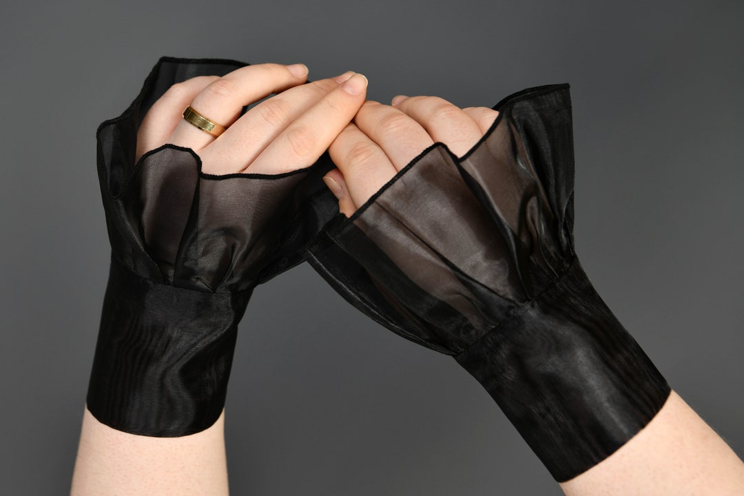 Black Organza Steampunk Lolita Gothic Tulle Cuffs Winkled Ruffled ...