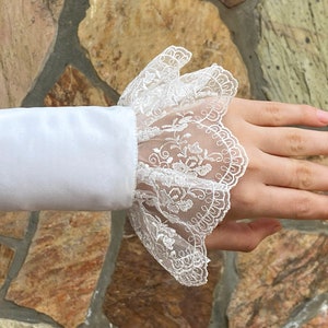 Ivory Lace Sleeve Extender, Wrist Cuff Set of 2, Ruffle Cuffs, One ...