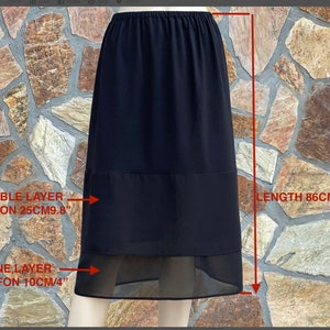 Black Chiffon Layered Skirt Extender Slip, Dress Extender Slip, Black ...