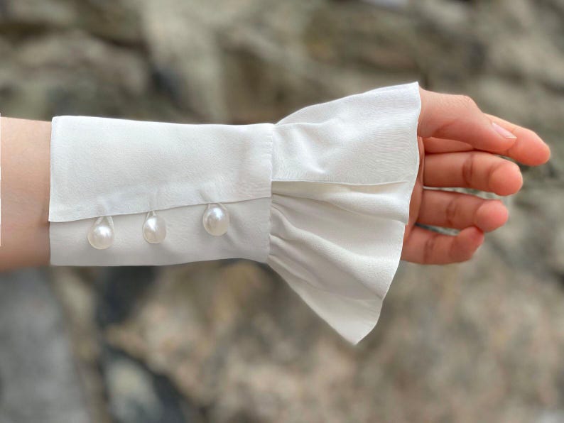 Ivory Ruffle Wrist Cuffs Pair – Removable Sleeve Extenders | Black/navy ...