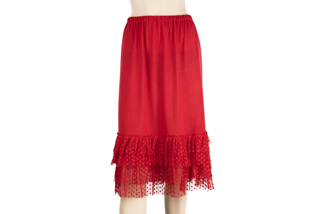 Red Polka Dot Lace Long Skirt Extender Slip, Dress Extender Slip, Lace ...