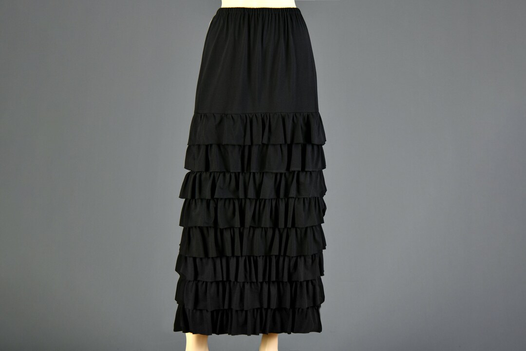 Black Cotton Non Sheer Skirt Extender, Plus Size Long Tiered Underskirt ...
