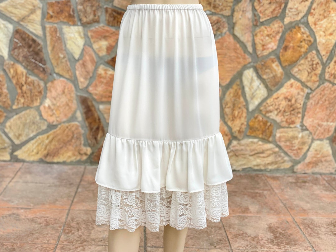 White Two Layer Ruffle Skirt Extender, Plus Size Long Tiered Underskirt ...