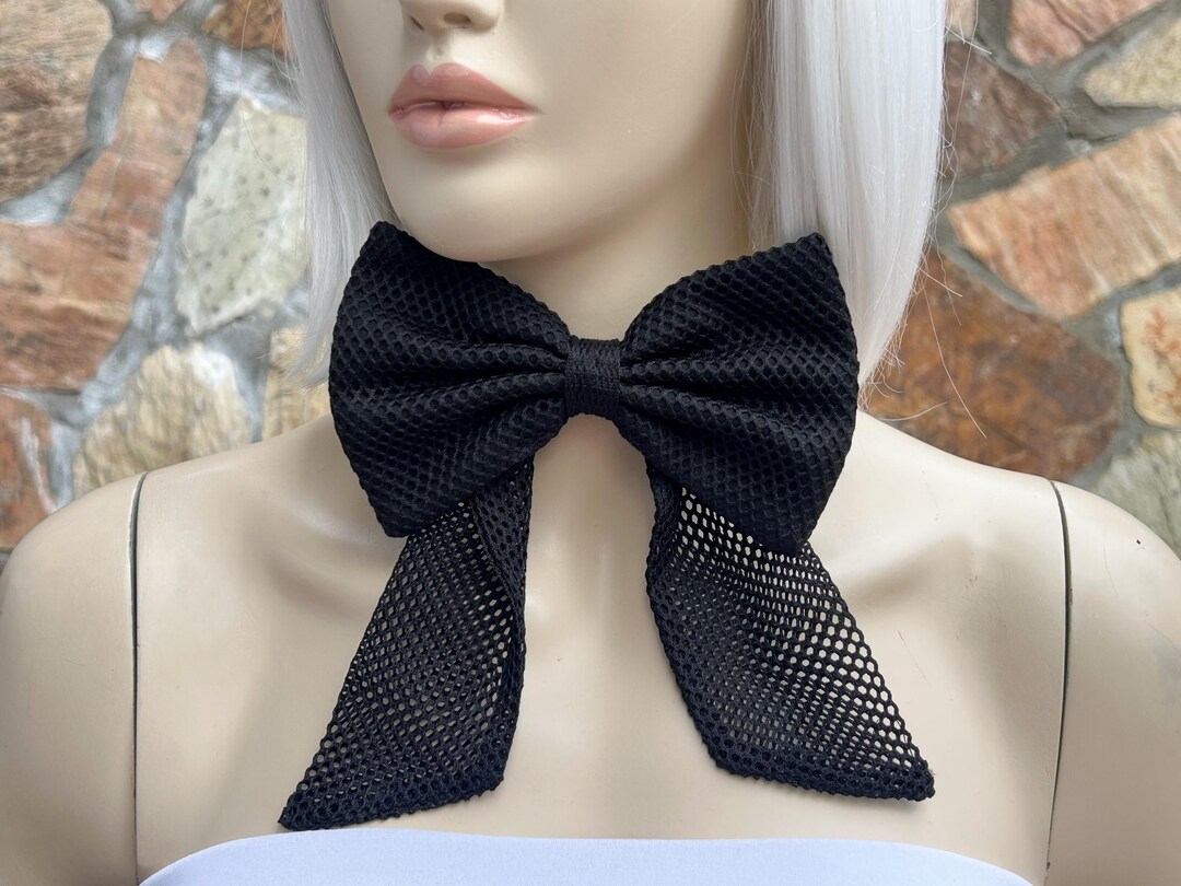 Black Woman Tie Bow in Fish Net Fabric, Ascot Tie, Bow Tie for Women ...