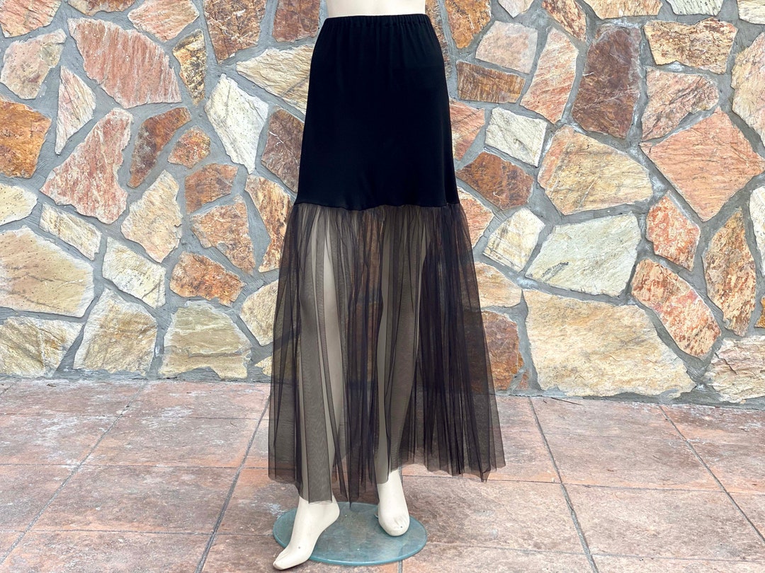 Black Long Tulle Skirt Dress Extender Slip, Tulle Skirt for Woman ...