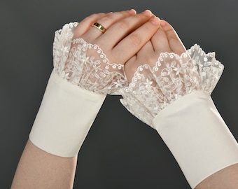 Champagne Lace Sleeve Extender, Wrist Cuff Set of 2, Ruffle Cuffs, Two ...