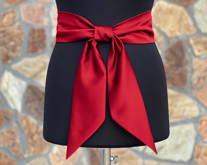 Cranberry Red Sash, Deep Red Satin Sash, Reversible Double Waist Wrap ...