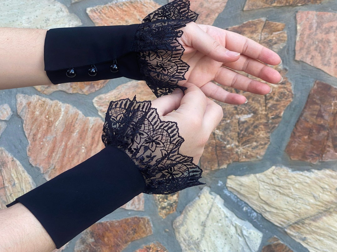 Black Lace Sleeve Extender, Lace Ruffle Cuffs, Costume Accessories ...