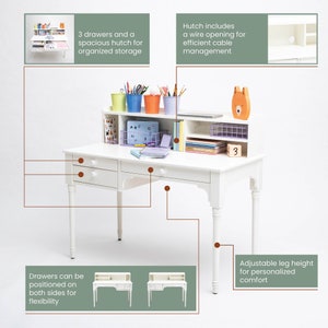Kids School Table With a Hutch Pedestal Desk Adjustable Table, Children ...