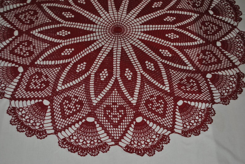 Crochet Doily / Lace / Dark Red color Nr.26/ 40 Inches 100 Cm ...