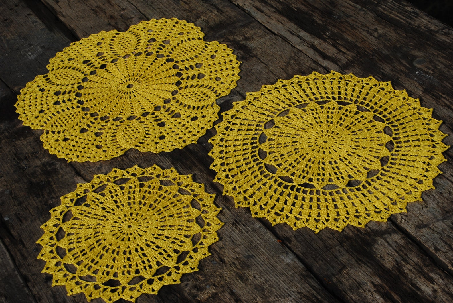 Set of 3 Crochet Doilies / Lace / Yellow color Nr 15 - Etsy