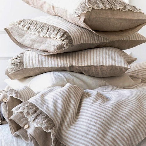 Ruffle Linen DUVET SET Lace Bedding Set Washed Heavy Linen | Etsy