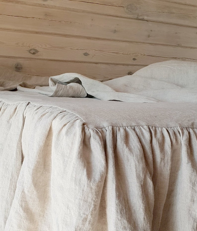 Ruffled linen BED SKIRT natural dust ruffle shabby chic | Etsy