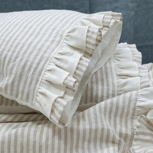 Linen DUVET SET With Ruffles at the Bottom, Natural Linen Bedding Set ...
