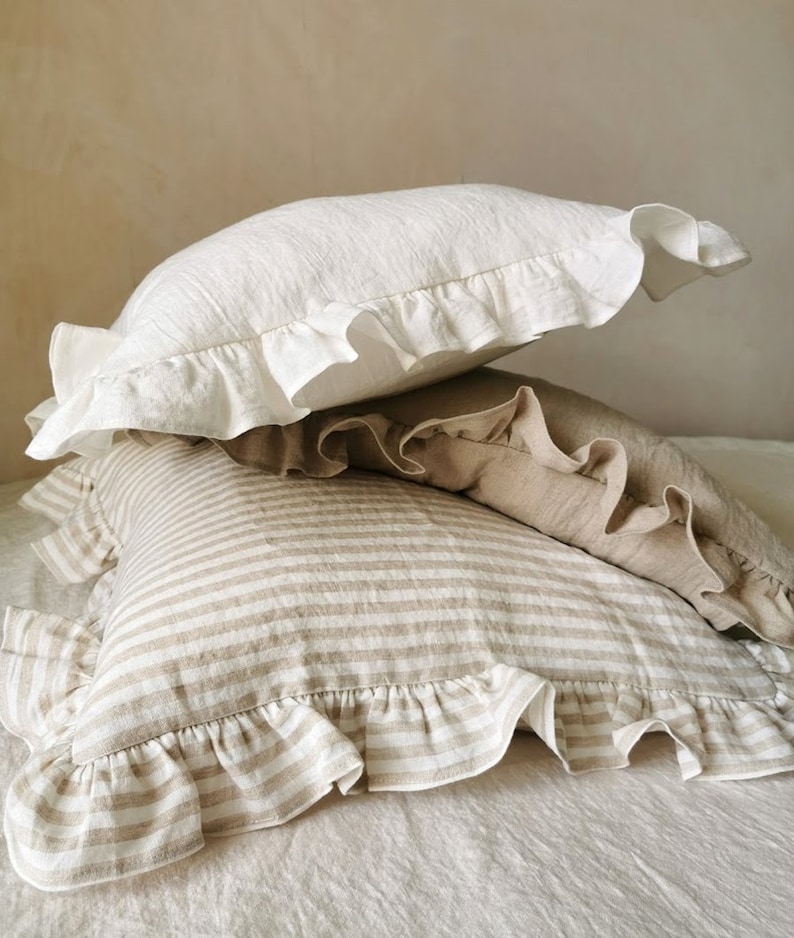 Linen PILLOW CASE With Small Ruffles Washed Natural Linen - Etsy