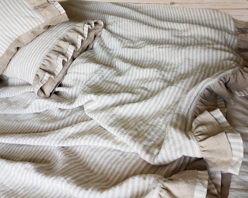 Linen DUVET SET With Double Ruffles at the Bottom, Natural Linen ...
