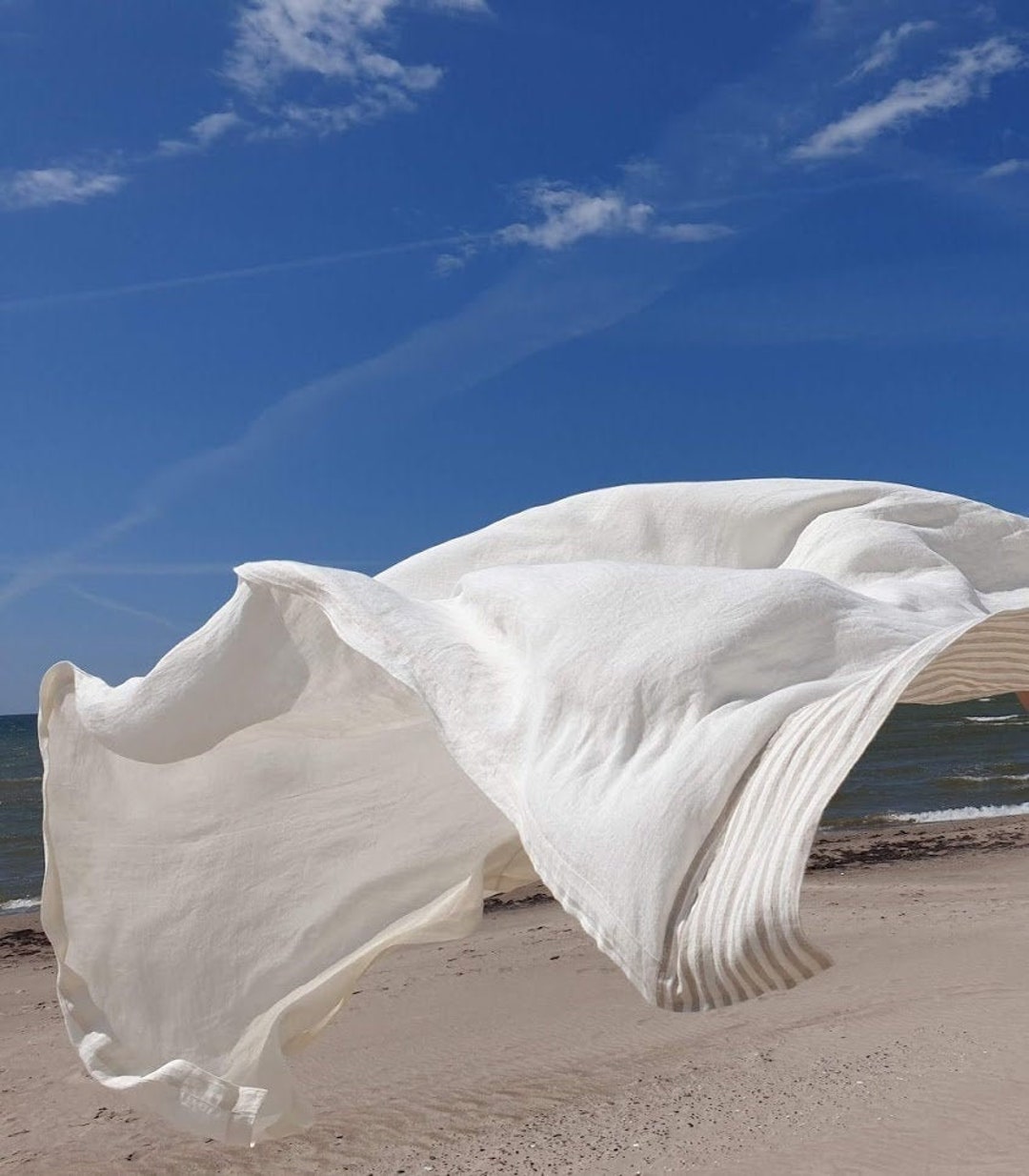 Linen TOP SHEETS in Off-white With Striped Hem Softened Pure Linen Flat ...
