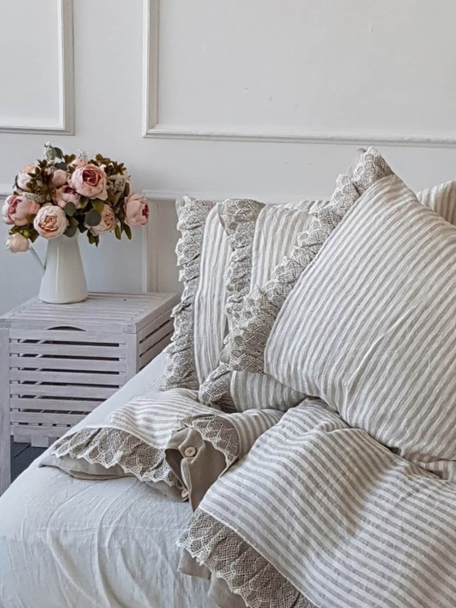 Lace ruffles linen pillowcase ruffle linen pillow sham | Etsy