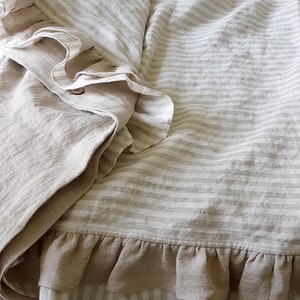 Linen DUVET SET With Double Ruffles at the Bottom, Natural Linen ...