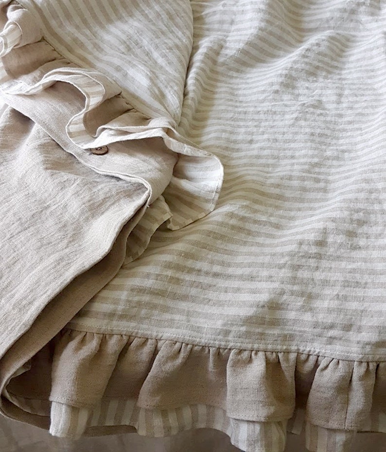 Linen DUVET SET With Double Ruffles at the Bottom, Natural Linen ...