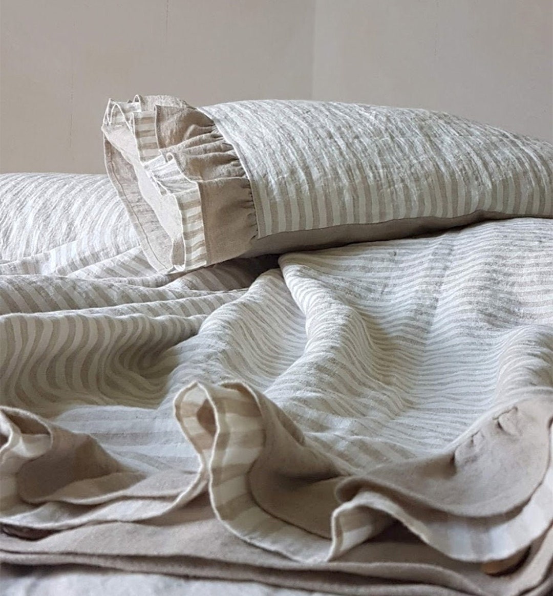 Linen DUVET SET With Double Ruffles at the Bottom, Natural Linen ...