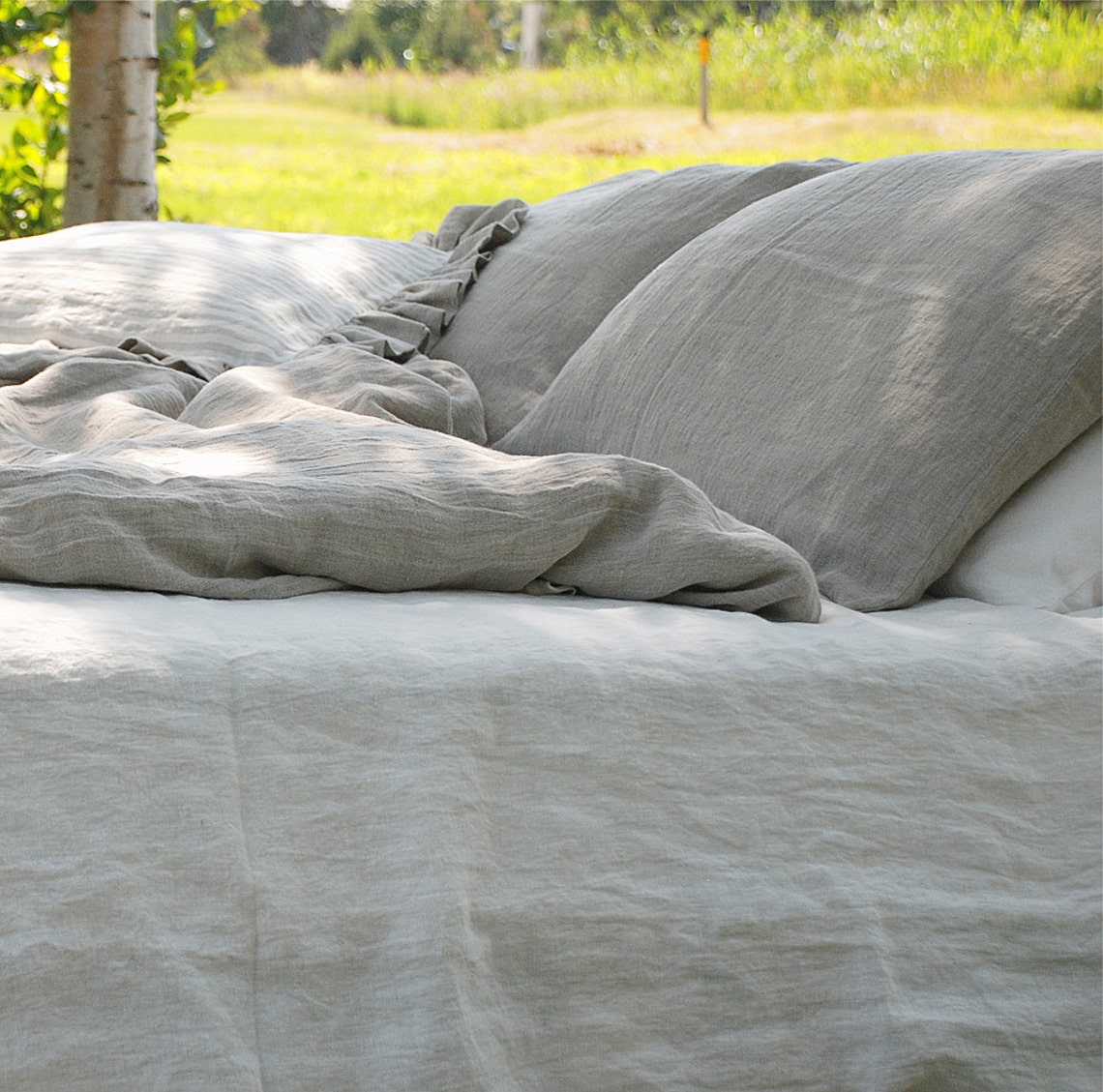 Natural Flax Linen BEDDING SET Pure Softened Linen Duvet | Etsy