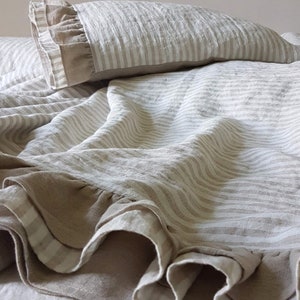 Linen DUVET SET With Double Ruffles at the Bottom, Natural Linen ...