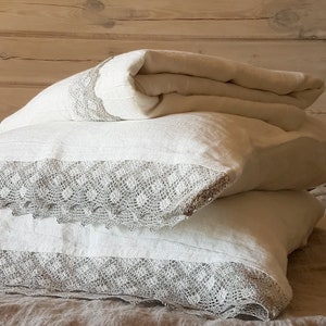 Lace Linen DUVET COVER in Off-white - Washed Linen Quilt Cover, Linen ...