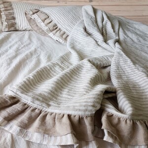 Linen DUVET SET With Double Ruffles at the Bottom, Natural Linen ...