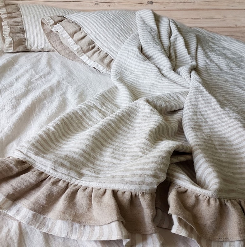 Linen DUVET SET With Double Ruffles at the Bottom, Natural Linen ...