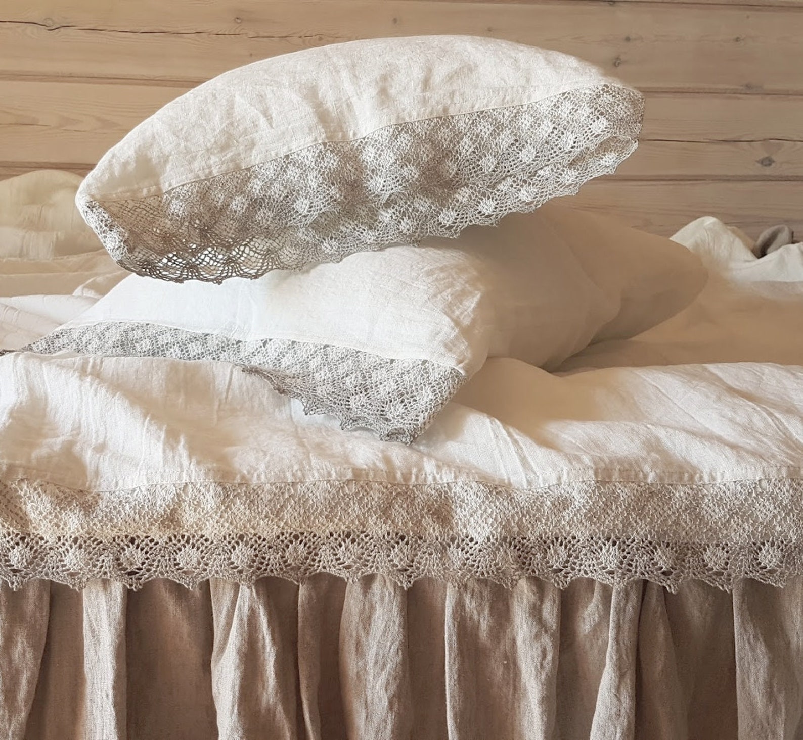 Lace Trimmed Linen PILLOWCASE in Natural Flax or Off-white - Etsy