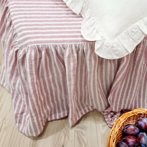 Pink Striped DUST RUFFLE in Stonewashed Linen. Shabby Chic Farmhouse ...