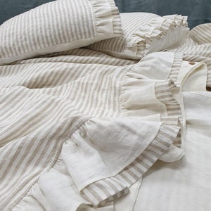 Linen DUVET SET With Ruffles at the Bottom, Natural Linen Bedding Set ...