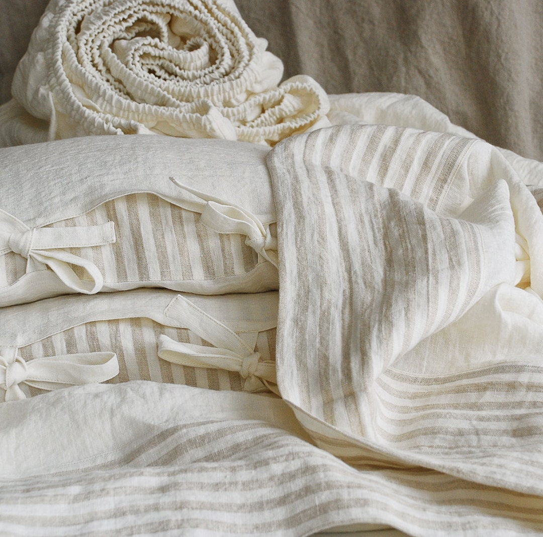 Linen Sheets and Pillow Shams - Soft Linen Sheet Set, Off-white Linen ...