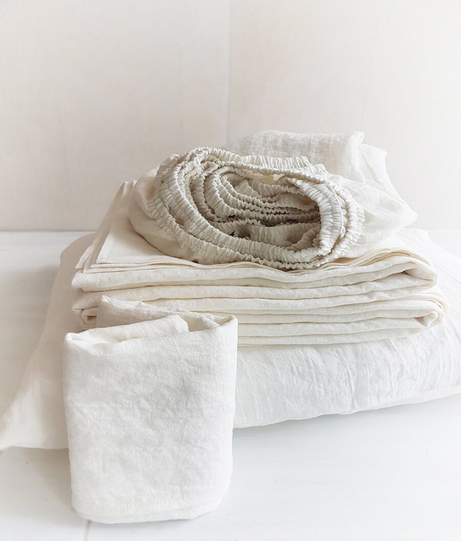 Linen SHEET SET in Off-white Softened Pure Linen Flat Sheet | Etsy