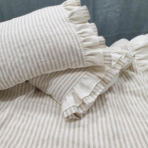 Linen DUVET SET With Ruffles at the Bottom, Natural Linen Bedding Set ...