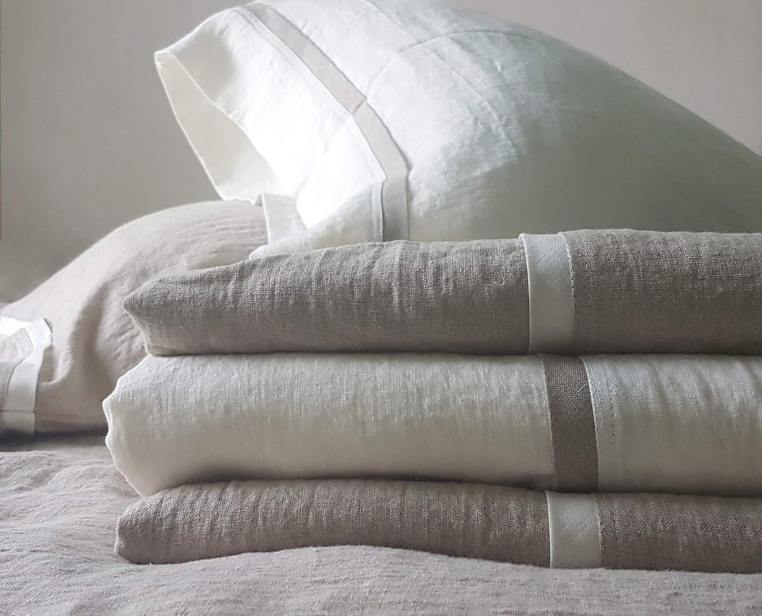 Linen TOP SHEETS in Pure Medium Linen With Linen Trim - Softened Pure ...