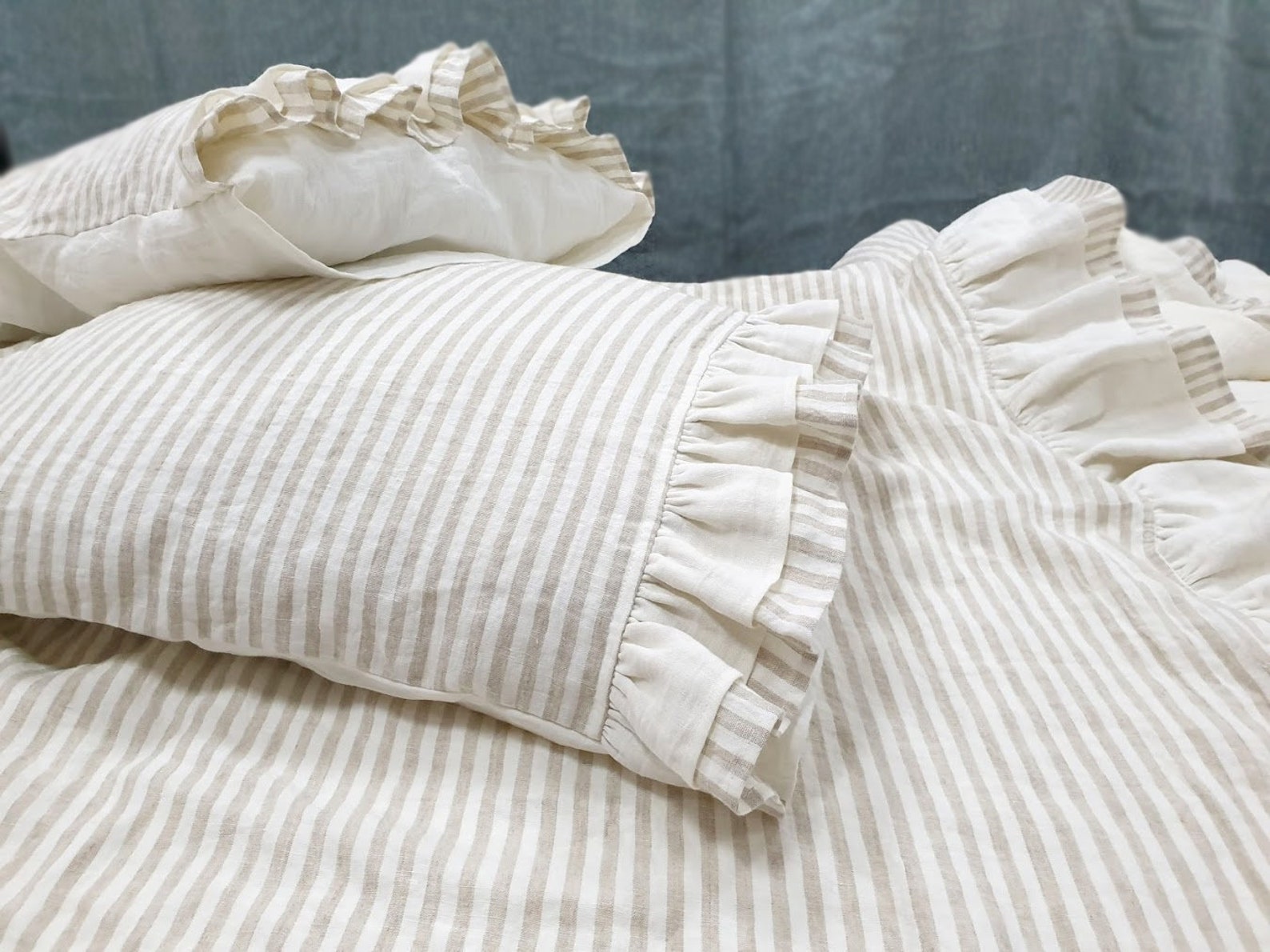 Linen DUVET SET With Ruffles at the Bottom Natural Linen - Etsy
