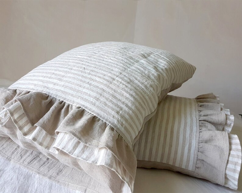 Linen DUVET SET With Double Ruffles at the Bottom, Natural Linen ...