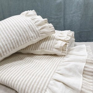 Linen DUVET SET With Ruffles at the Bottom, Natural Linen Bedding Set ...