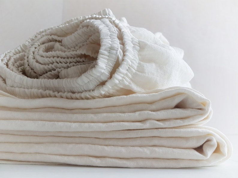 Linen FITTED SHEETS in Off-white - Deep Pocket Sheets From Softened ...