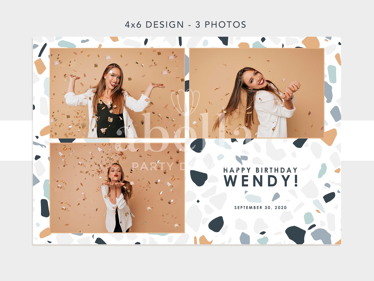Birthday / Terrazzo Modern Photo Booth Template 4x6 Design / 3 Photos ...